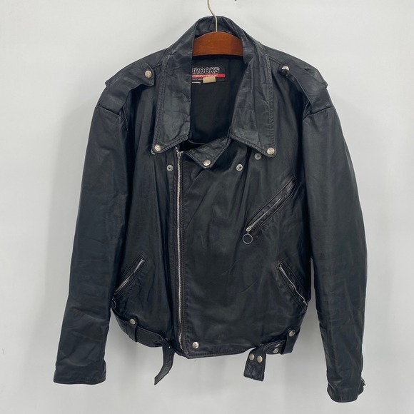 Brooks | Jackets & Coats | Vintage Brooks Mens Xl Leather Biker Jacket ...
